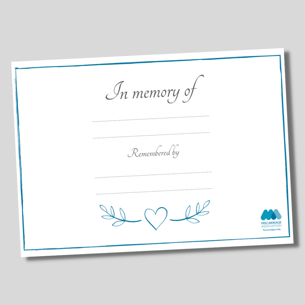 Memorial certificate (Heart) - The Miscarriage Association